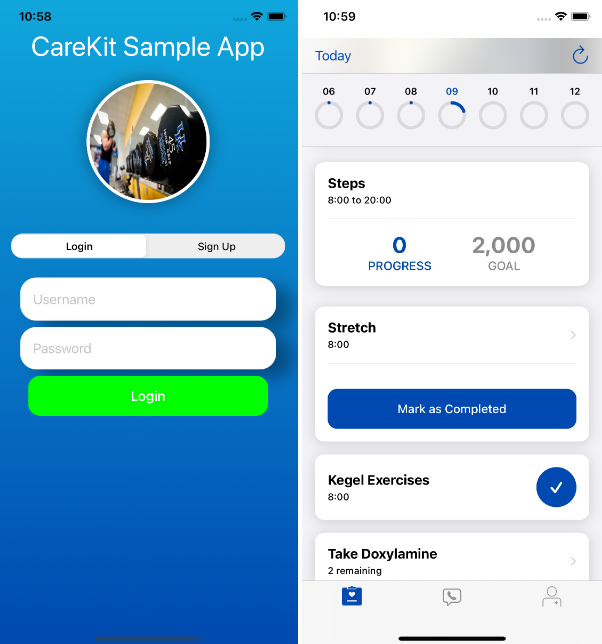 An example application of CareKit's OCKSample synchronizing iOS