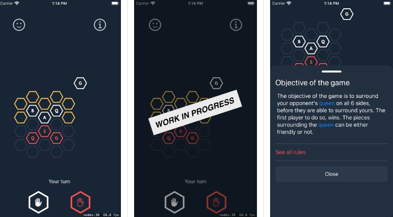 The game of Hive built in SwiftUI for iOS