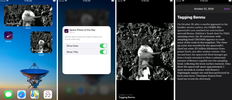 An iOS 14 widget displaying NASA's Astronomy Picture of the Day