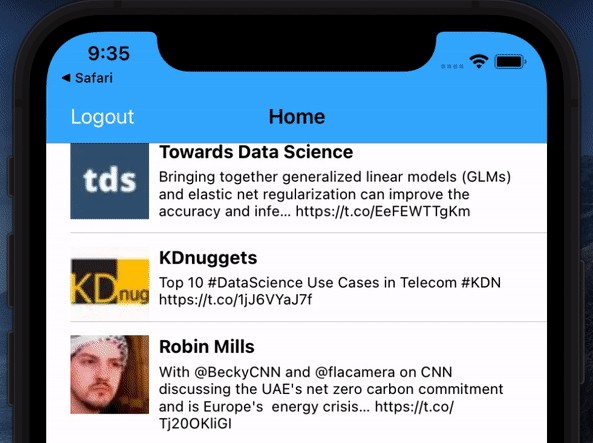 A simple mobile app which is connect to the Twitter API