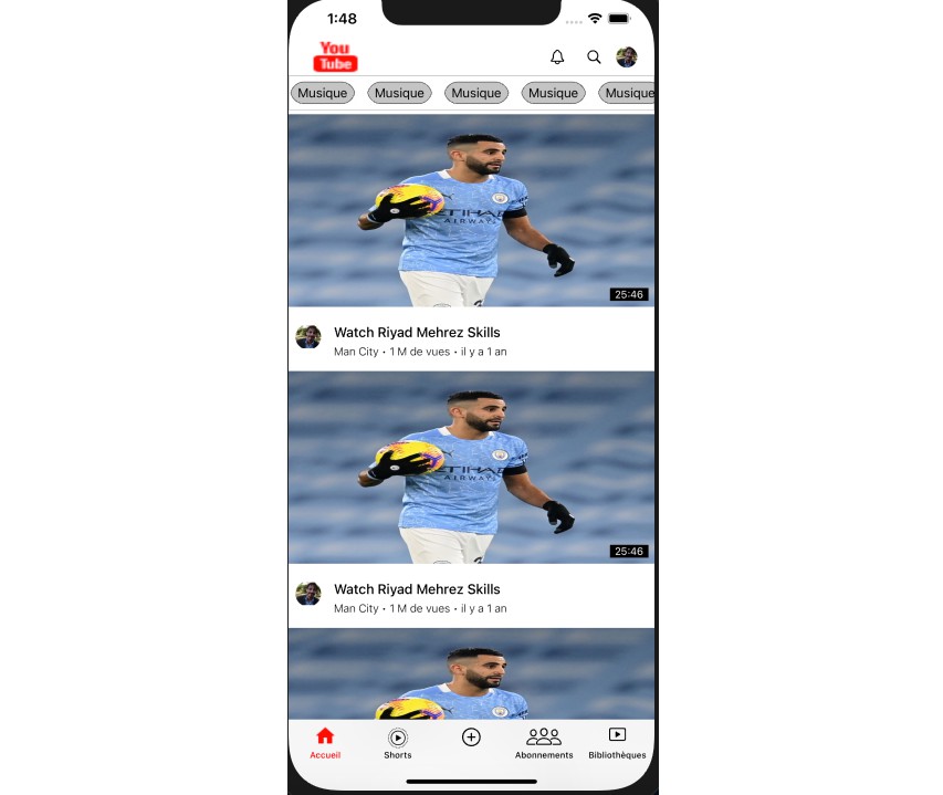 The front-end of youtube iOS app developed using swift 5