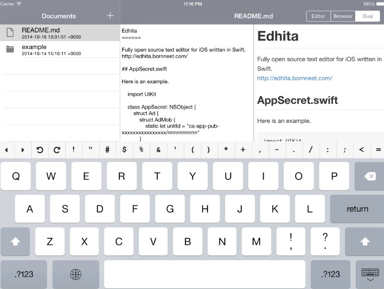 Fully open source text editor for iOS written in Swift