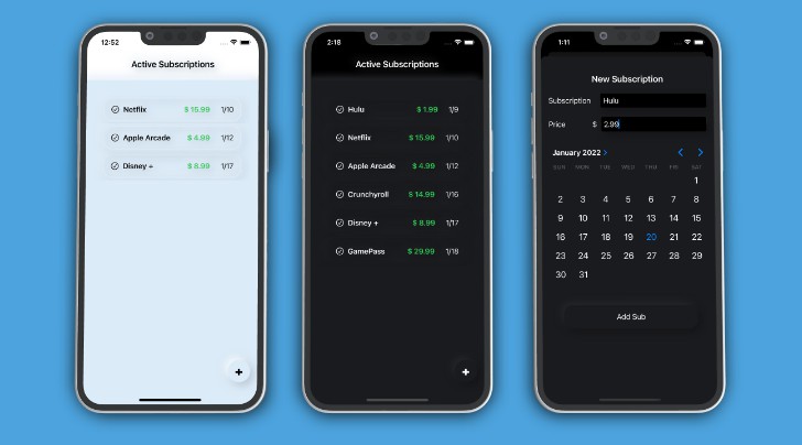 A subscription tracker with a neumorphic design that tracks the ...