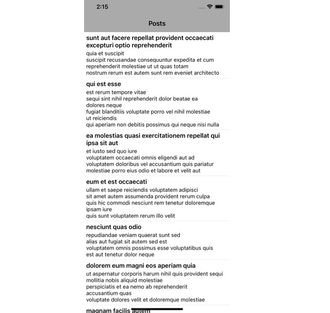 Demo application populating posts from network request using