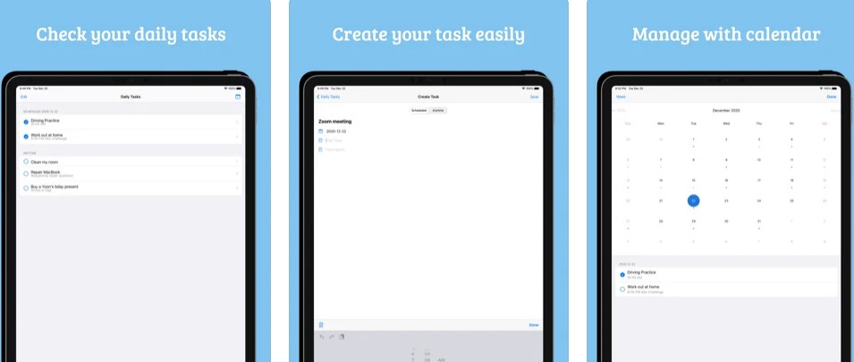 DailyCheck makes it easy to manage your to-dos by date
