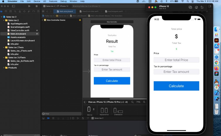 iOS sales calculator where you input the base price and the tax amount ...