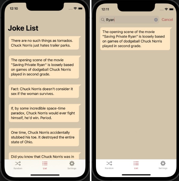 A demo swift ui application displaying jokes from the Internet Chuck ...