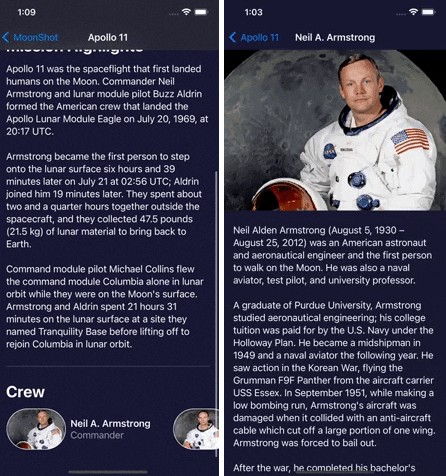 An app detailing the Apollo missions and their crew
