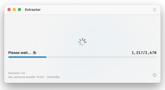 Packed tool for extracting frameworks and libraries from iOS dyld shared cache