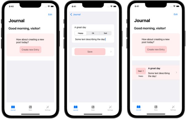 An app that lets you save journal entries