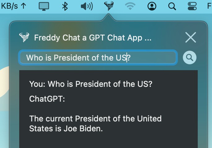 Freddy Chat an Chat GPT Menu Bar macOS App
