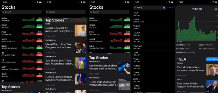 The Stocks app allows you to track changes in stock prices