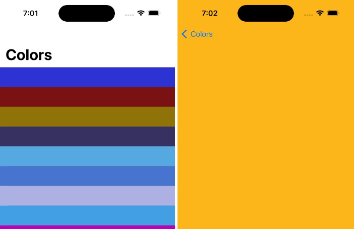 The App generates random colors for 50 different rows