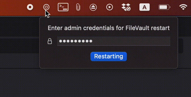 A simple MacOS Menu Bar app that allows you to initiate a FileVault Restart