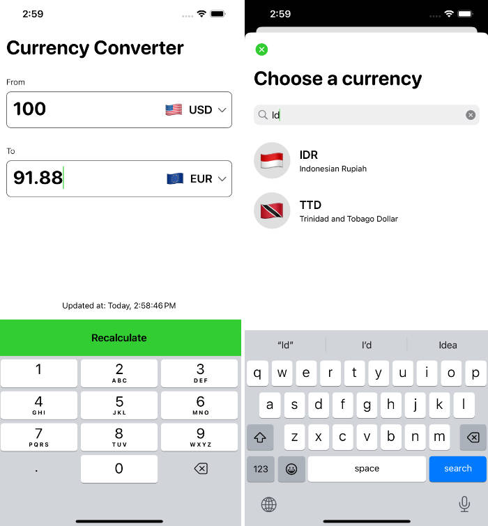 A native iOS currency converter app, inspired by Wise's UI