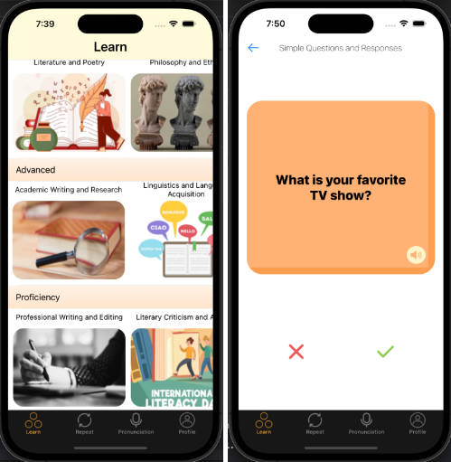 A mobile application that allows learning English words