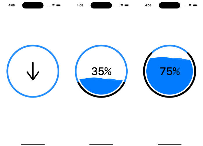 Download view with button and animated circle