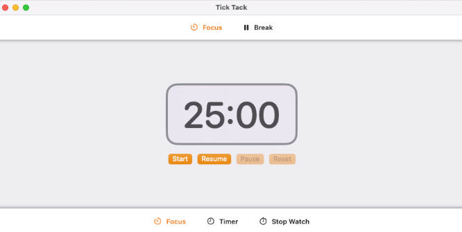 An included timer, pomodoro timer and stopwatch